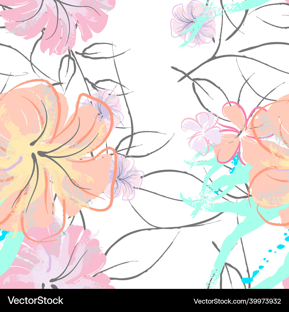 Pink flowers blooming pattern pastel watercolor Vector Image