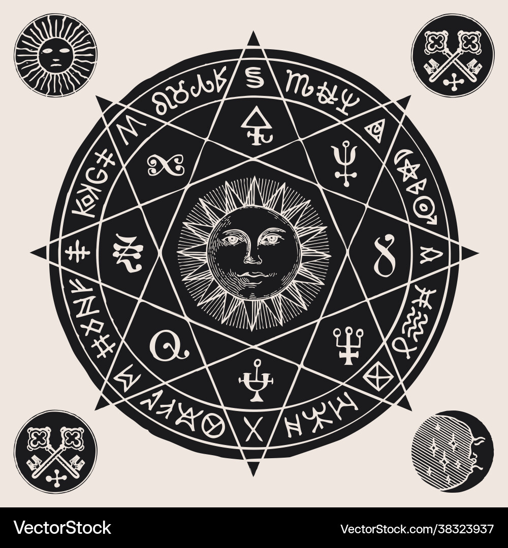 Banner with hand drawn sun and esoteric symbols Vector Image