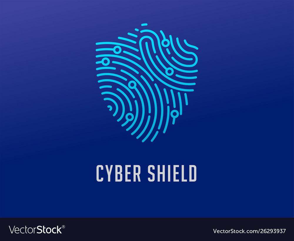 Fingerprint Scan Logo Privacy Shield Icon Cyber Vector Image 