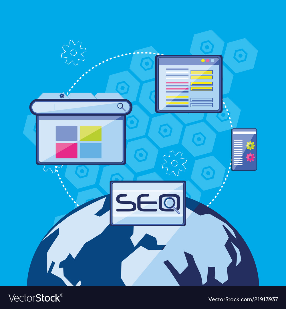 Search engine optimization with world planet Vector Image