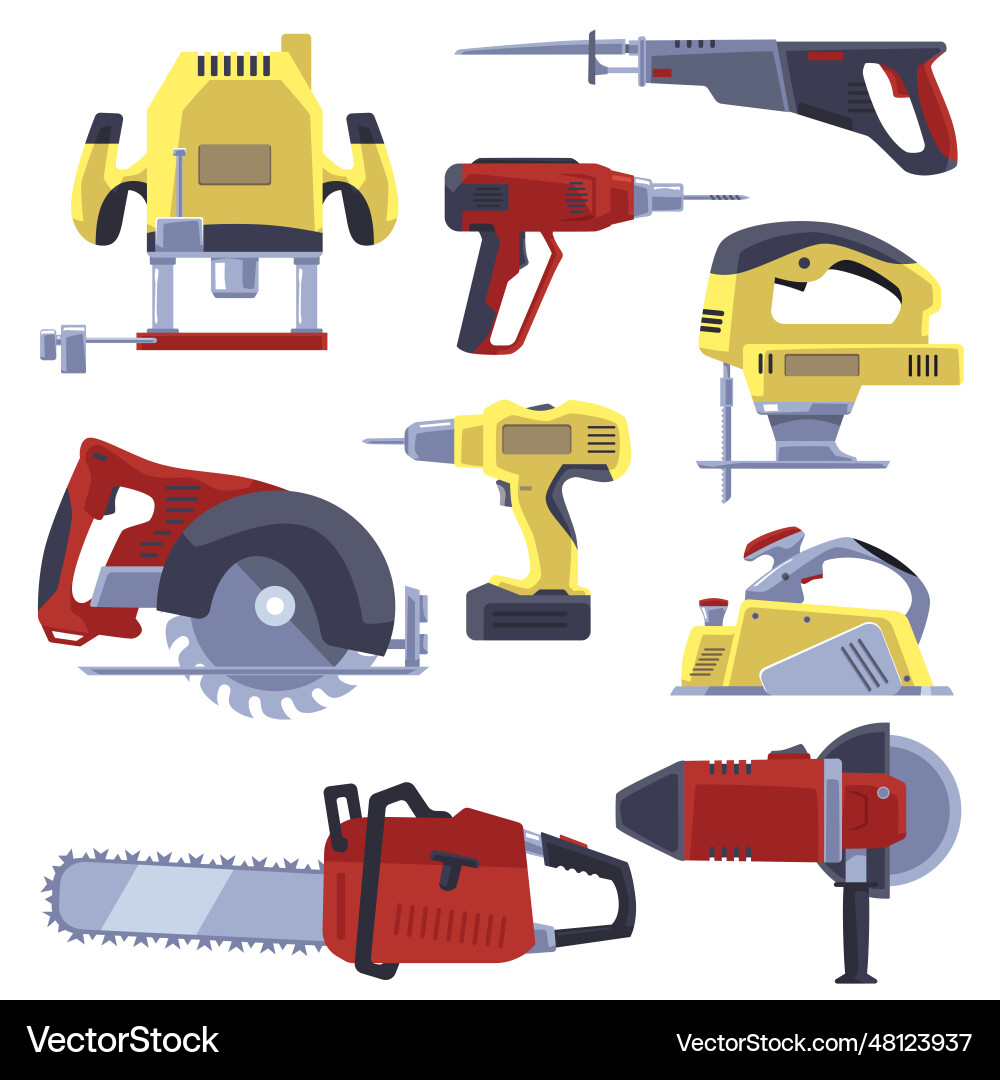 Set of red and yellow power tools flat style Vector Image
