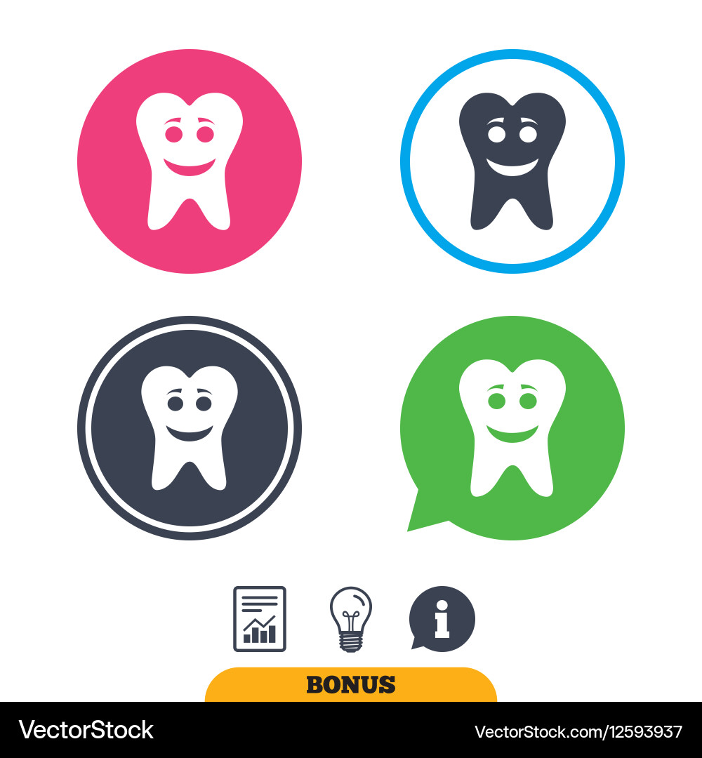 Tooth happy face sign icon healthy Royalty Free Vector Image