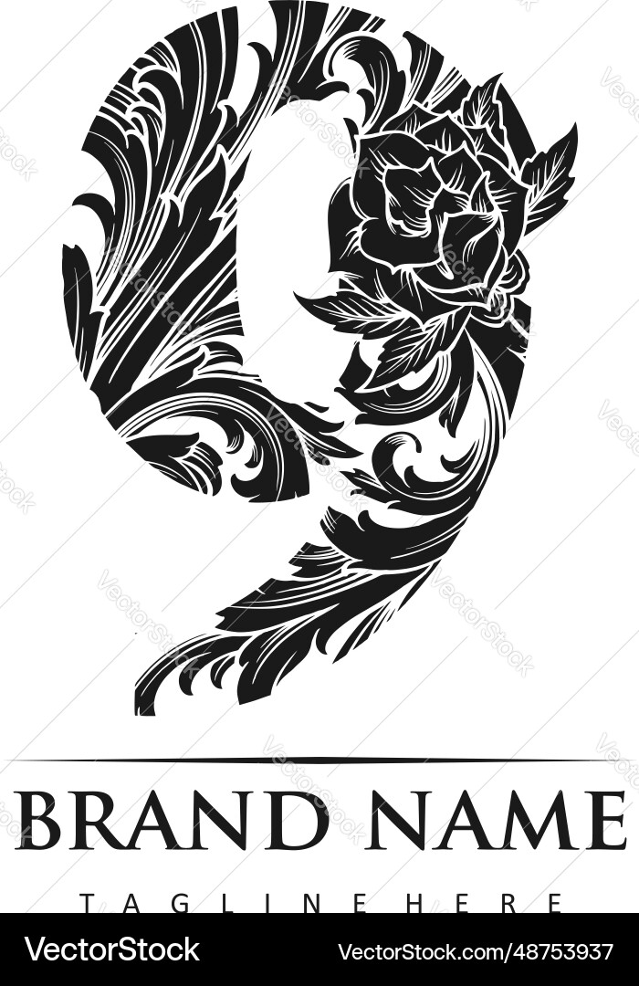 Victorian vintage number 9 badge monogram logo Vector Image