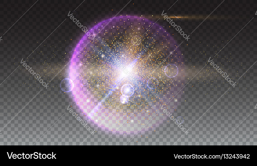 Bright glowing ball filled with particles and dust