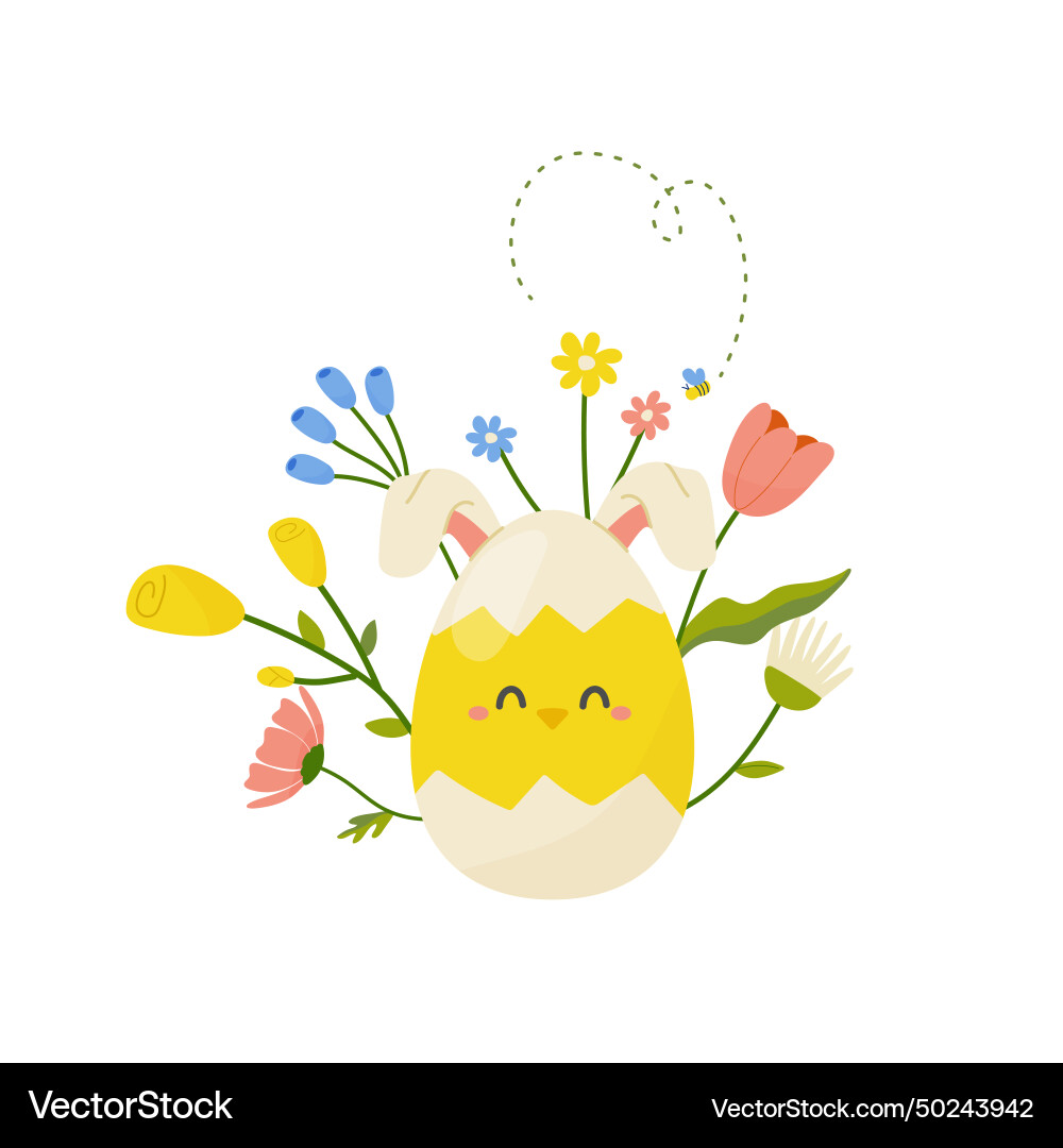 Easter egg with flowers concept in cartoon style Vector Image