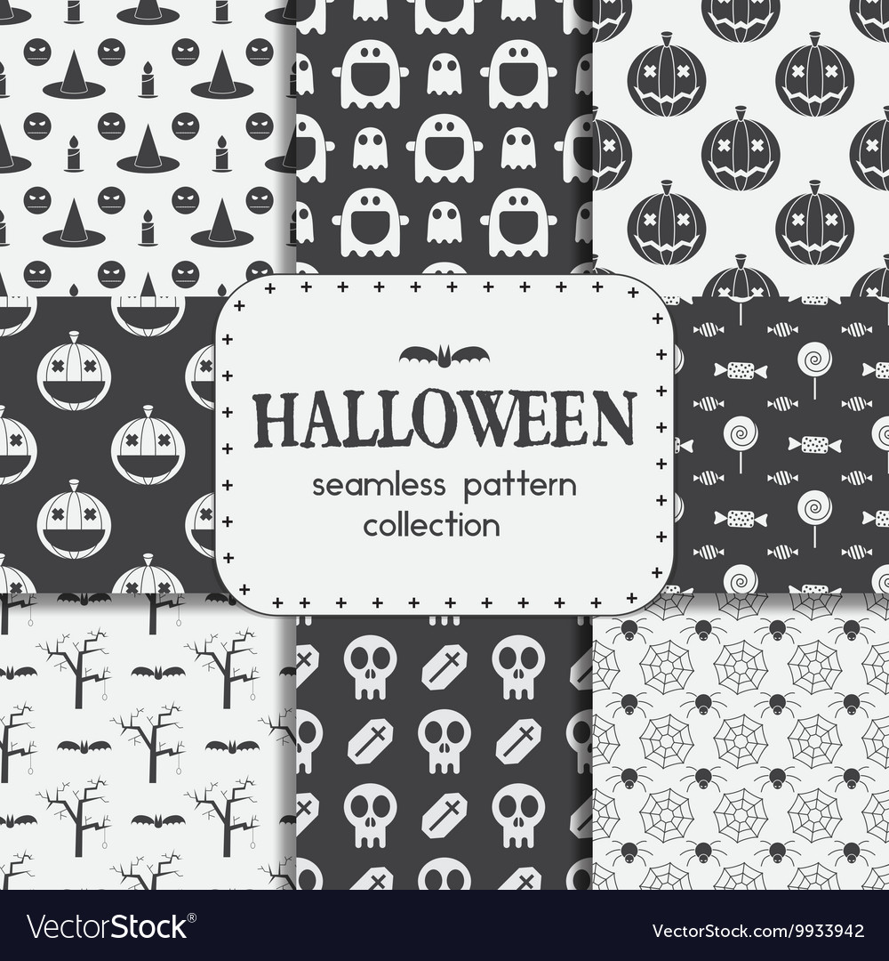 Halloween seamless pattern backgrounds set Vector Image