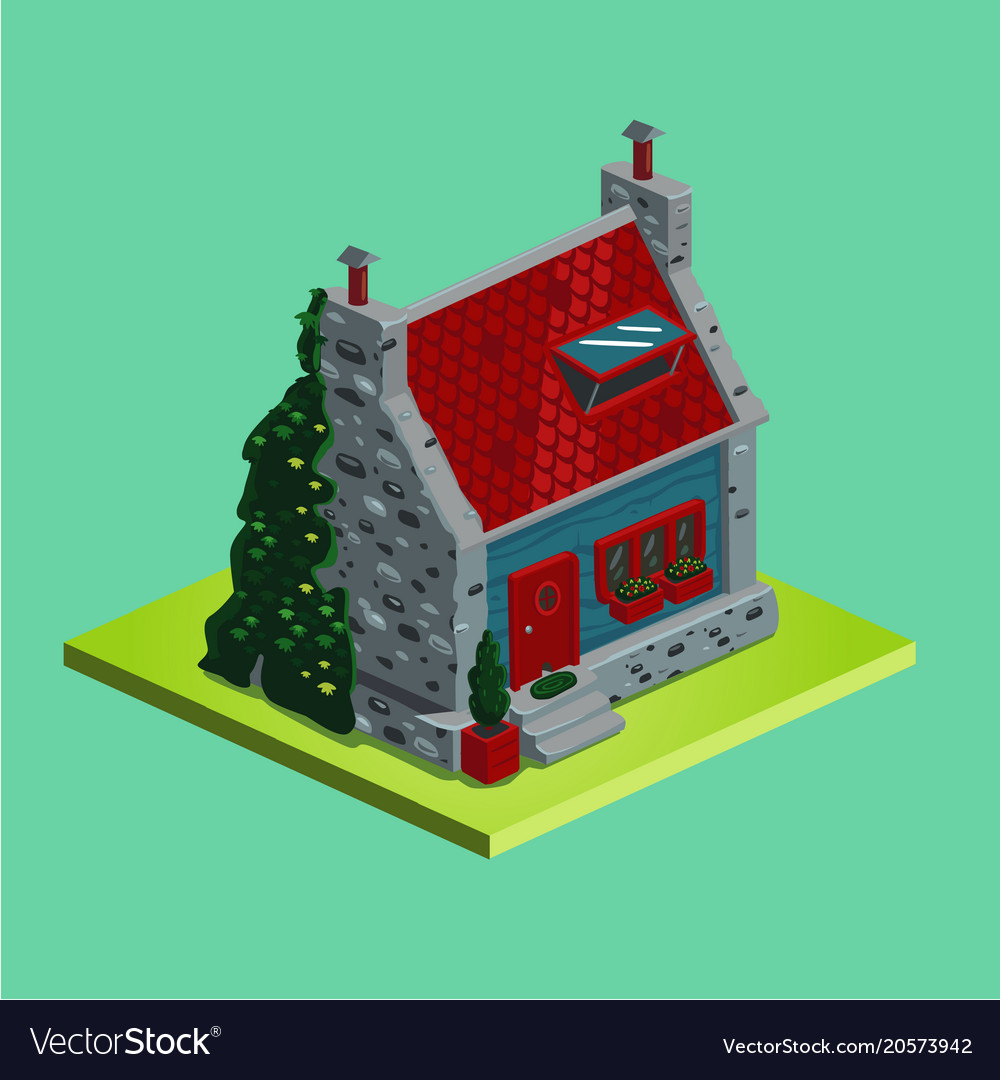Isometric village house vintage stone Royalty Free Vector Isometric village house vintage stone Royalty Free Vector