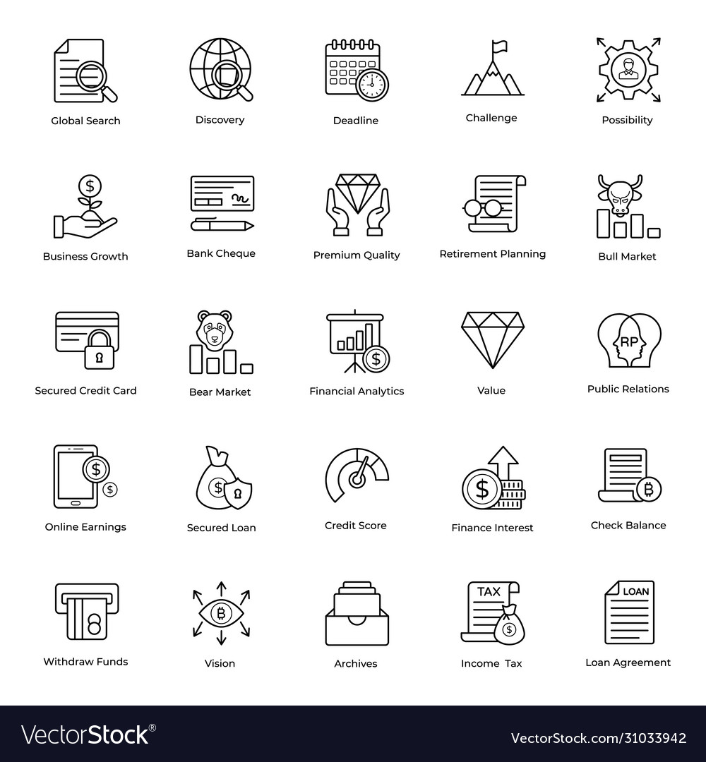 Online finance line icons pack Royalty Free Vector Image