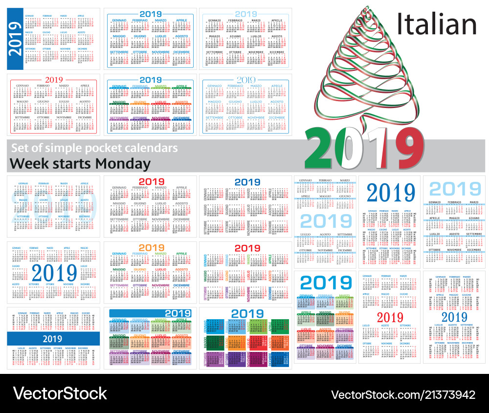 Set of simple pocket calendars for 2019 two Vector Image