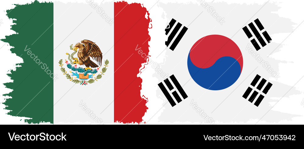 South korea and mexico grunge flags connection Vector Image