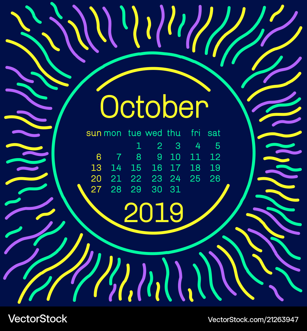 2019 october calendar page in memphis style Vector Image
