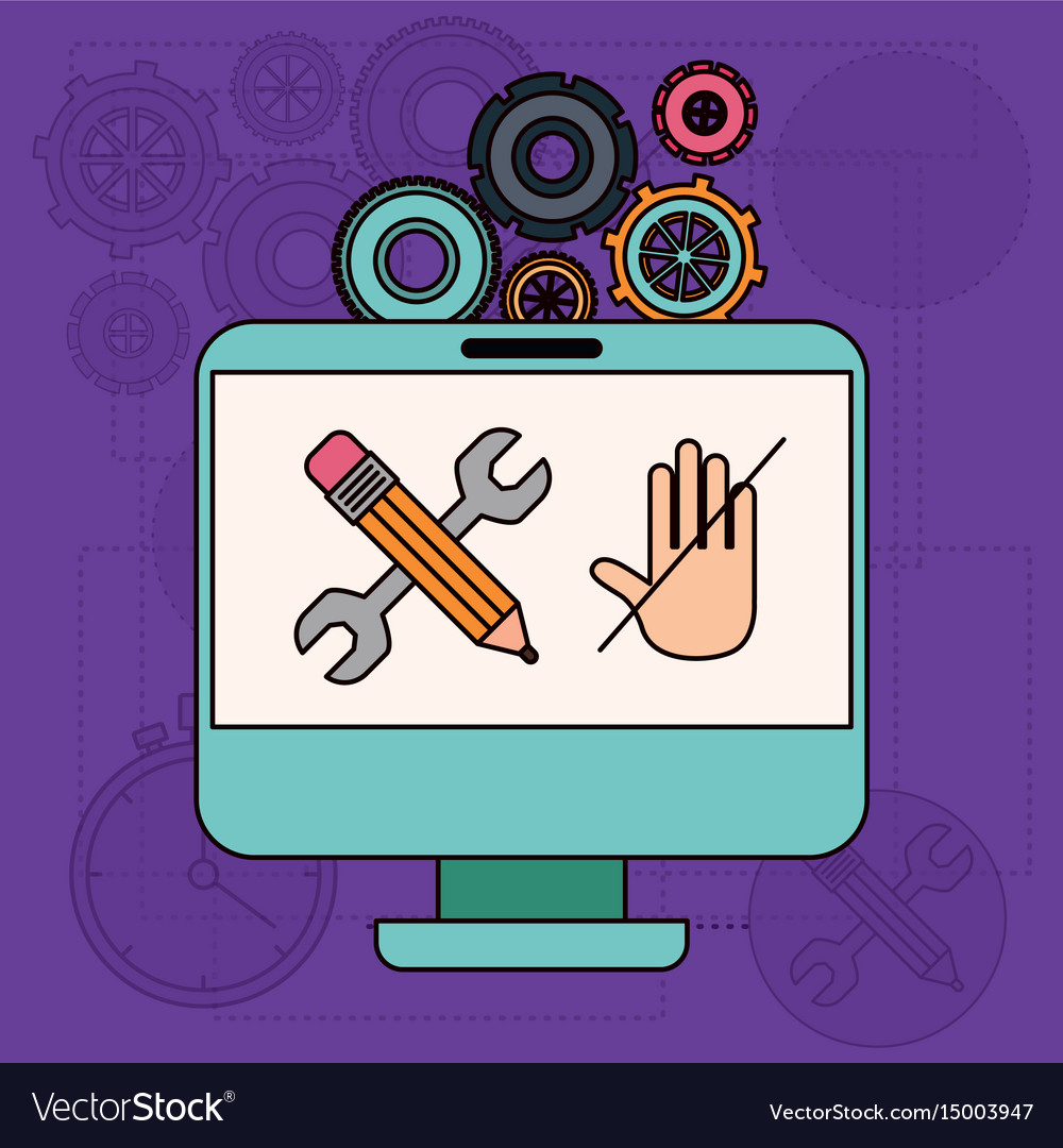 Background with desktop computer and tools Vector Image