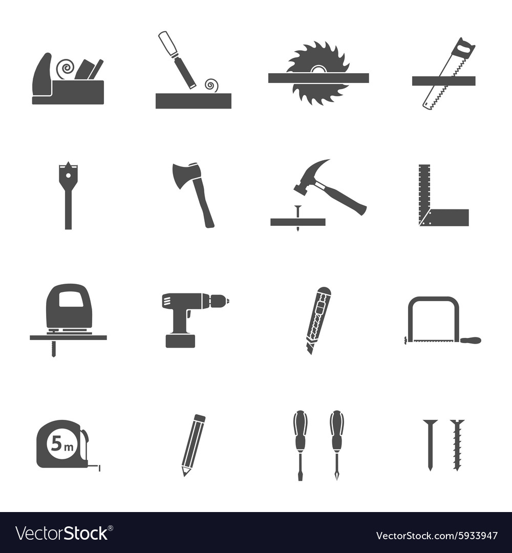 Carpentry tools black icons set Royalty Free Vector Image