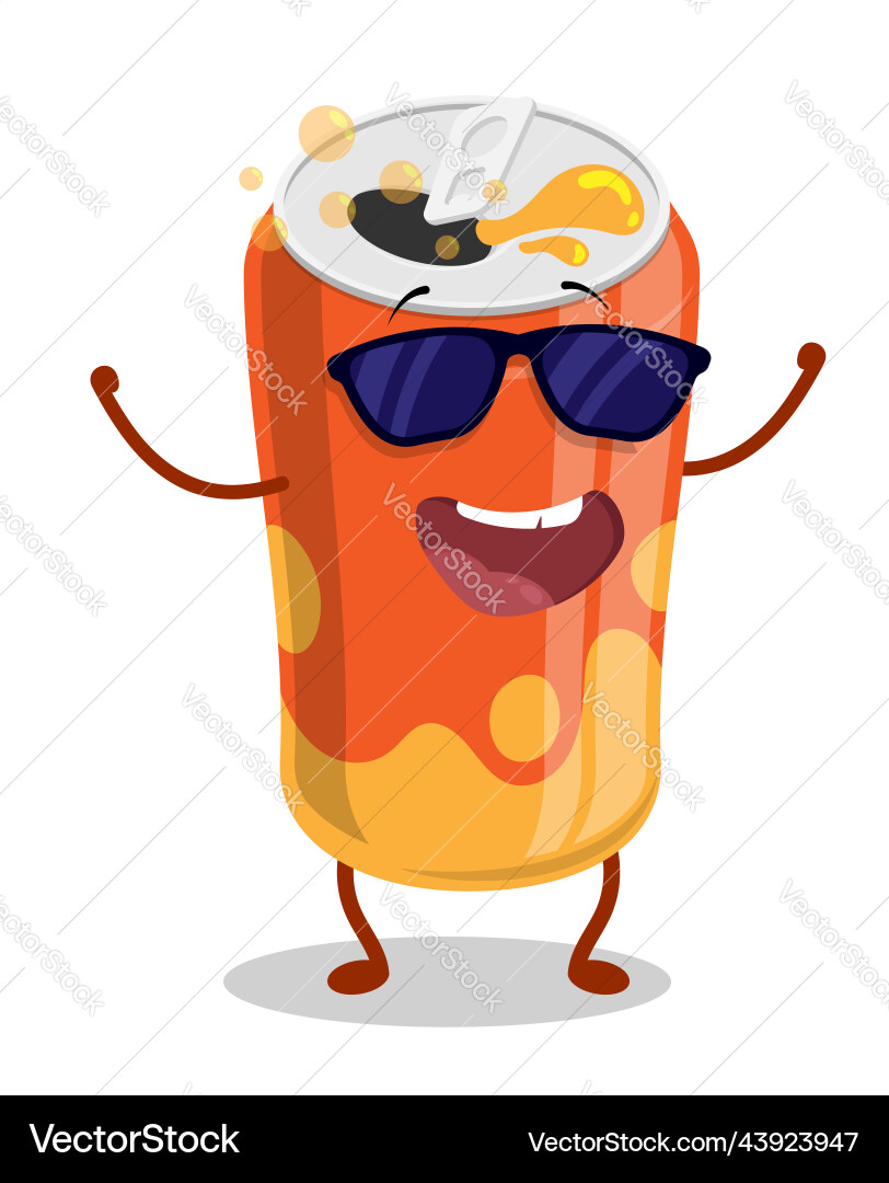 Cheerful character aluminum can with soft drink Vector Image