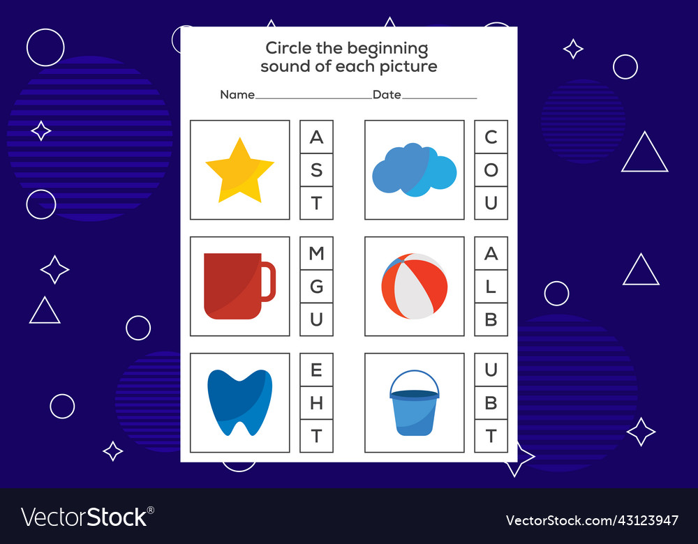 Circle the beginning sound of each picture Vector Image