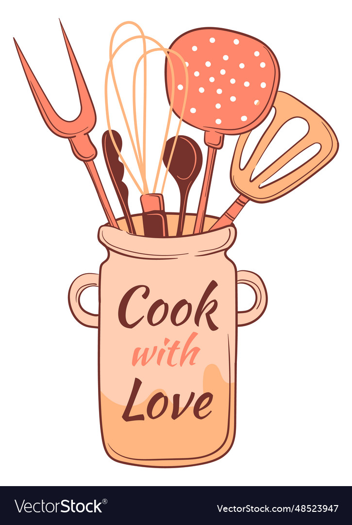 Cook with love decorative lettering cute kitchen Vector Image