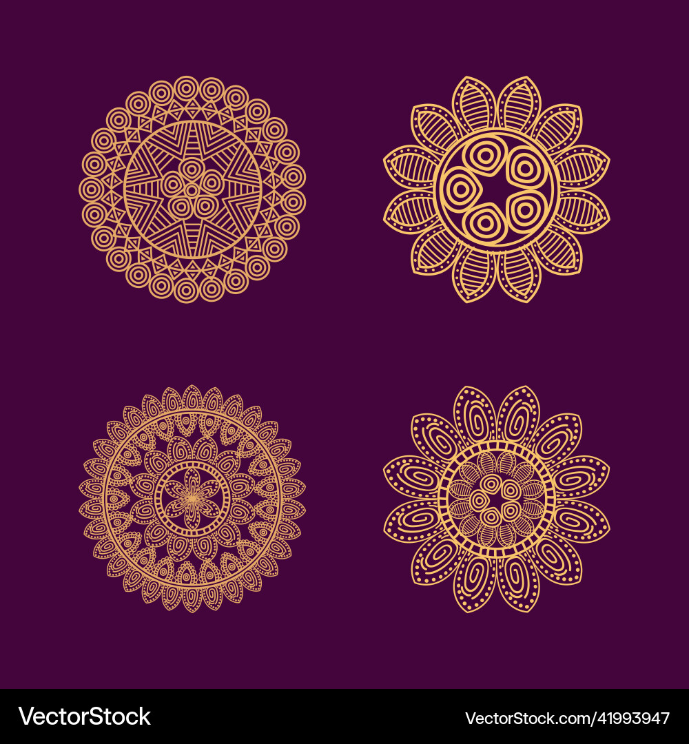 Four mandalas golden icons Royalty Free Vector Image