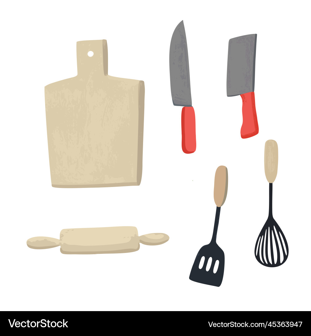 Hand drawn of knives and kitchenware Royalty Free Vector