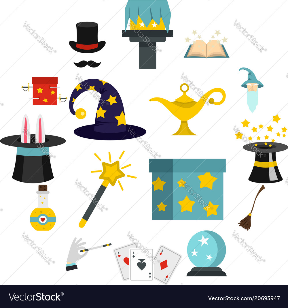 Magic icons set in flat style Royalty Free Vector Image