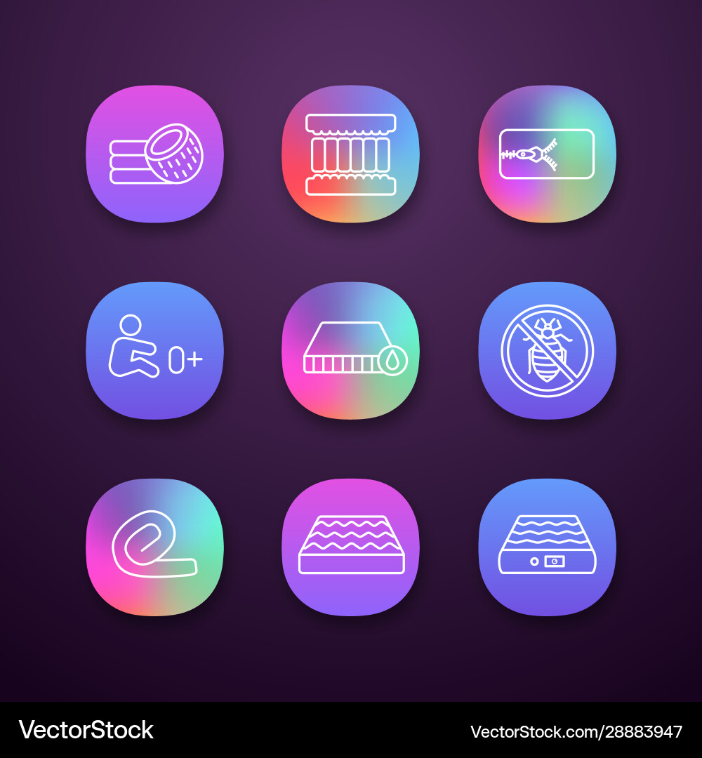 Mattress app icons set Royalty Free Vector Image