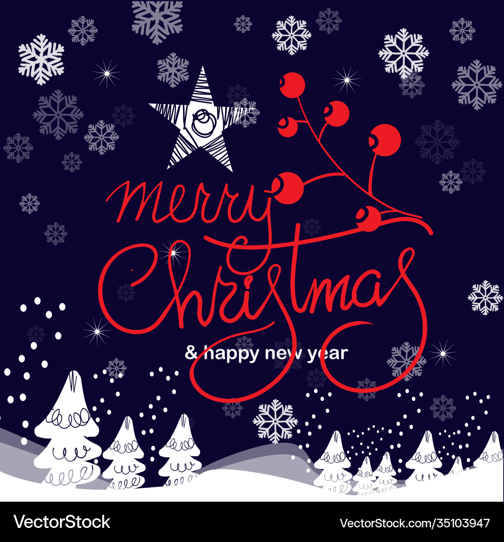 Merry christmas hand drawn lettering xmas cursive Vector Image