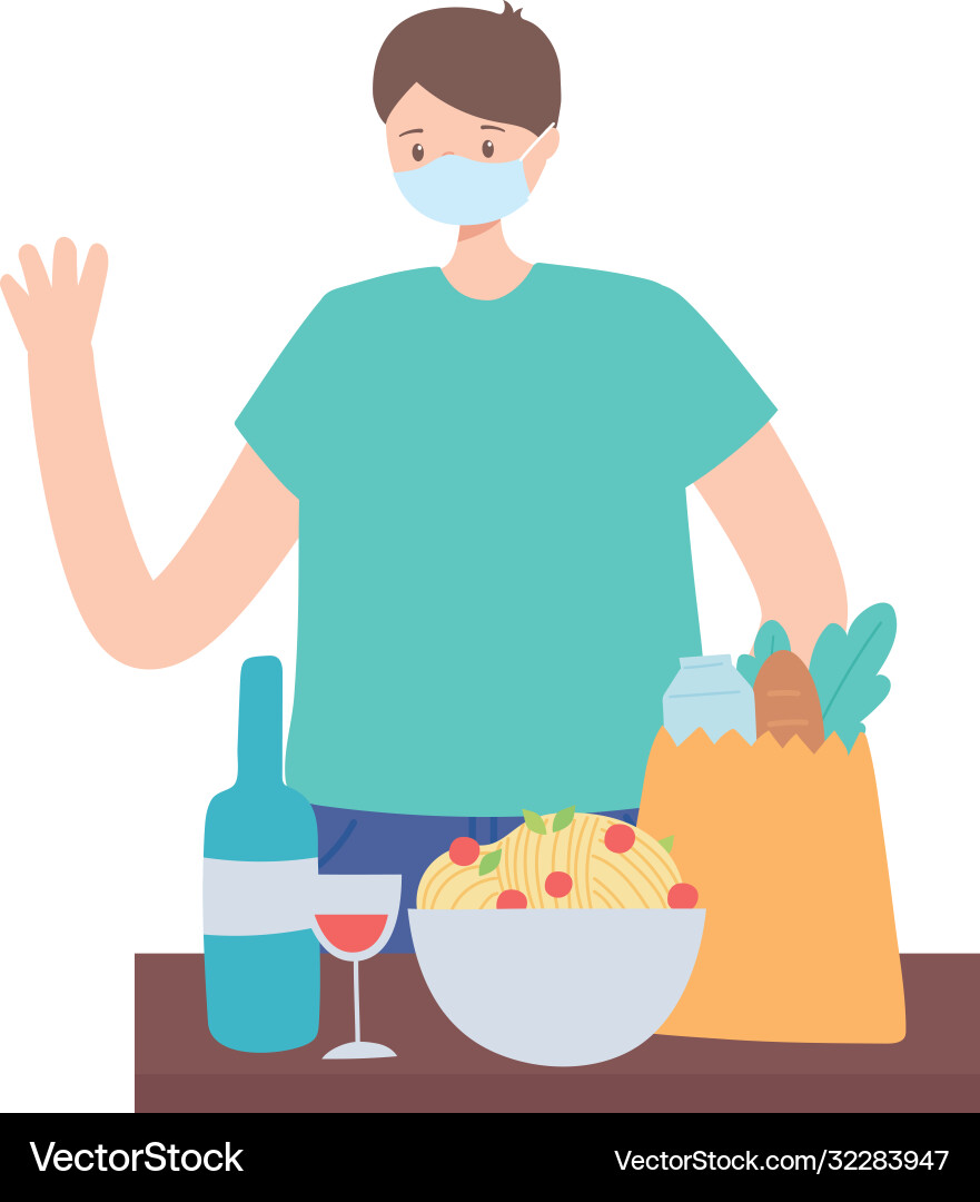 Restaurant social distancing man in restaurant Vector Image