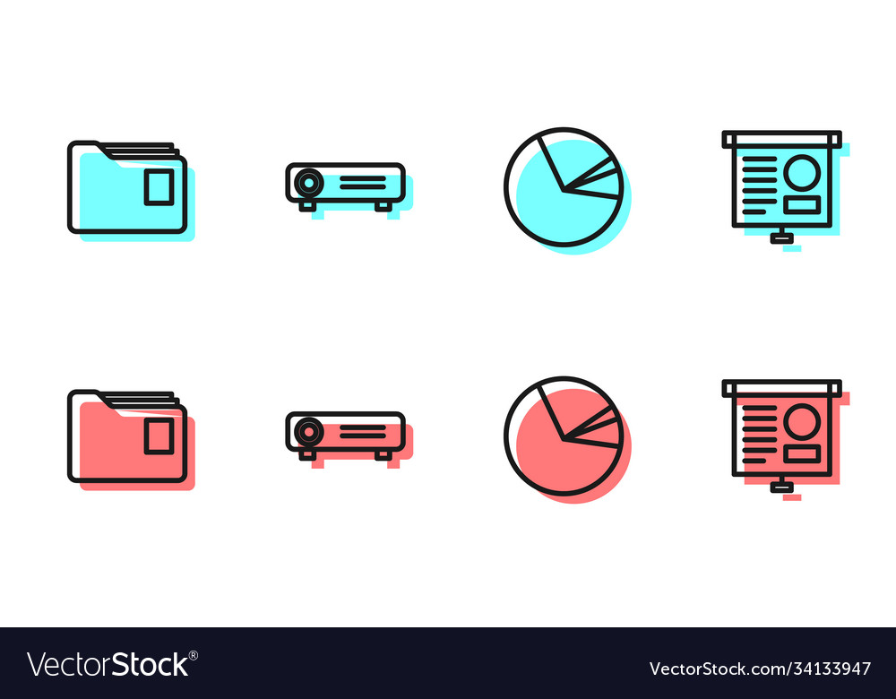 Set line pie chart infographic document folder Vector Image