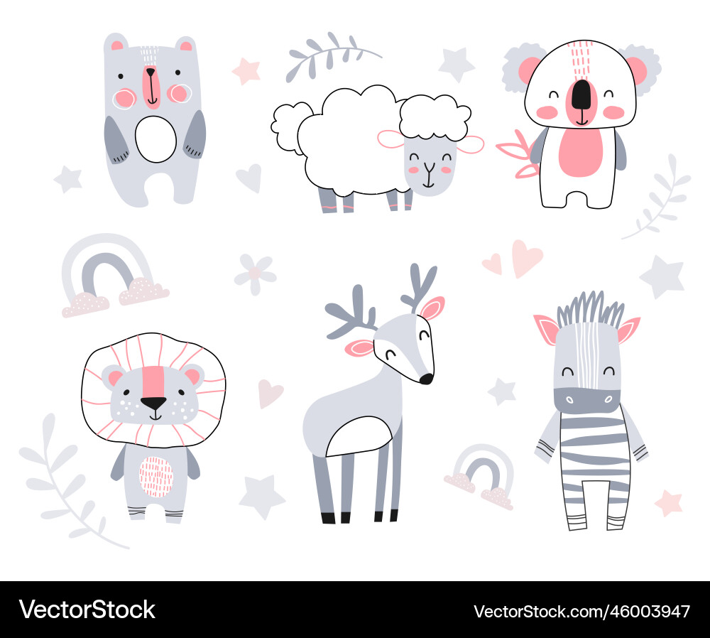 Set of doodle animals Royalty Free Vector Image
