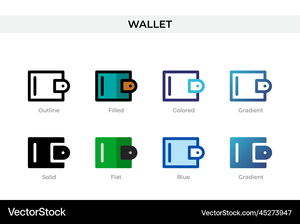 Wallet icon in different style wallet icons Vector Image