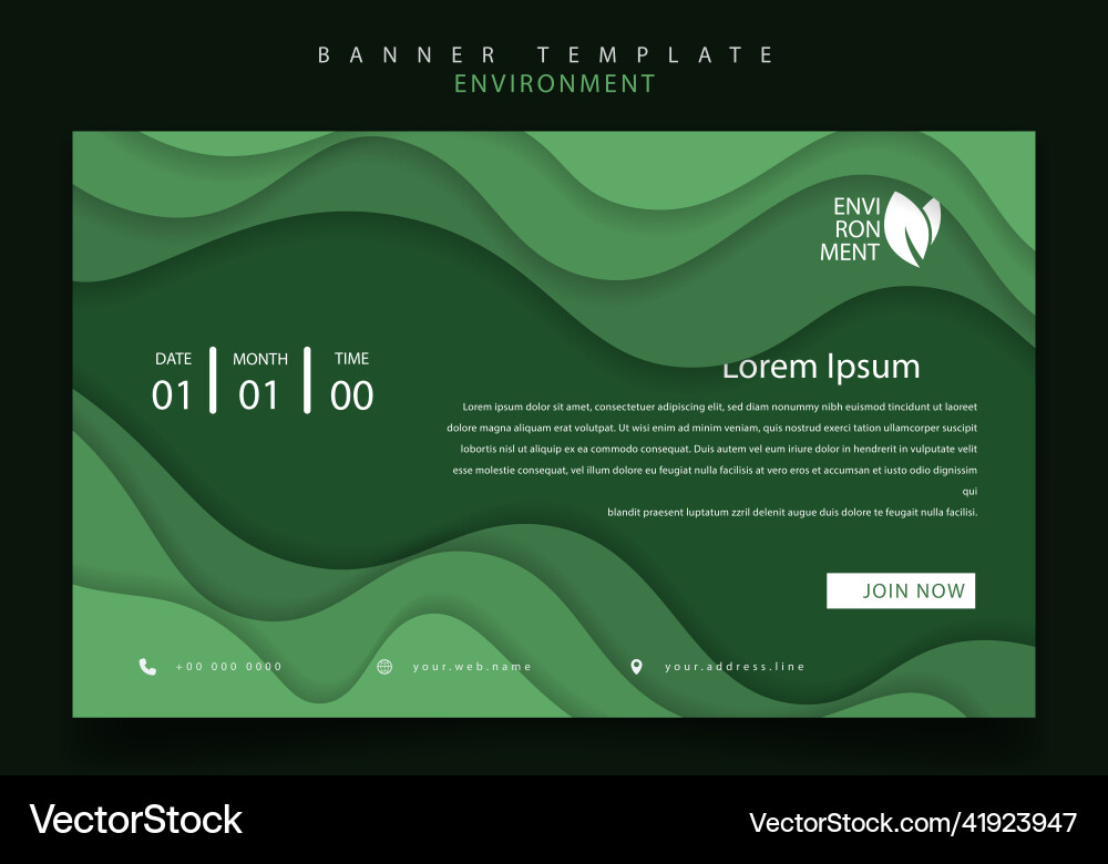 Web banner template in landscape with green paper Vector Image