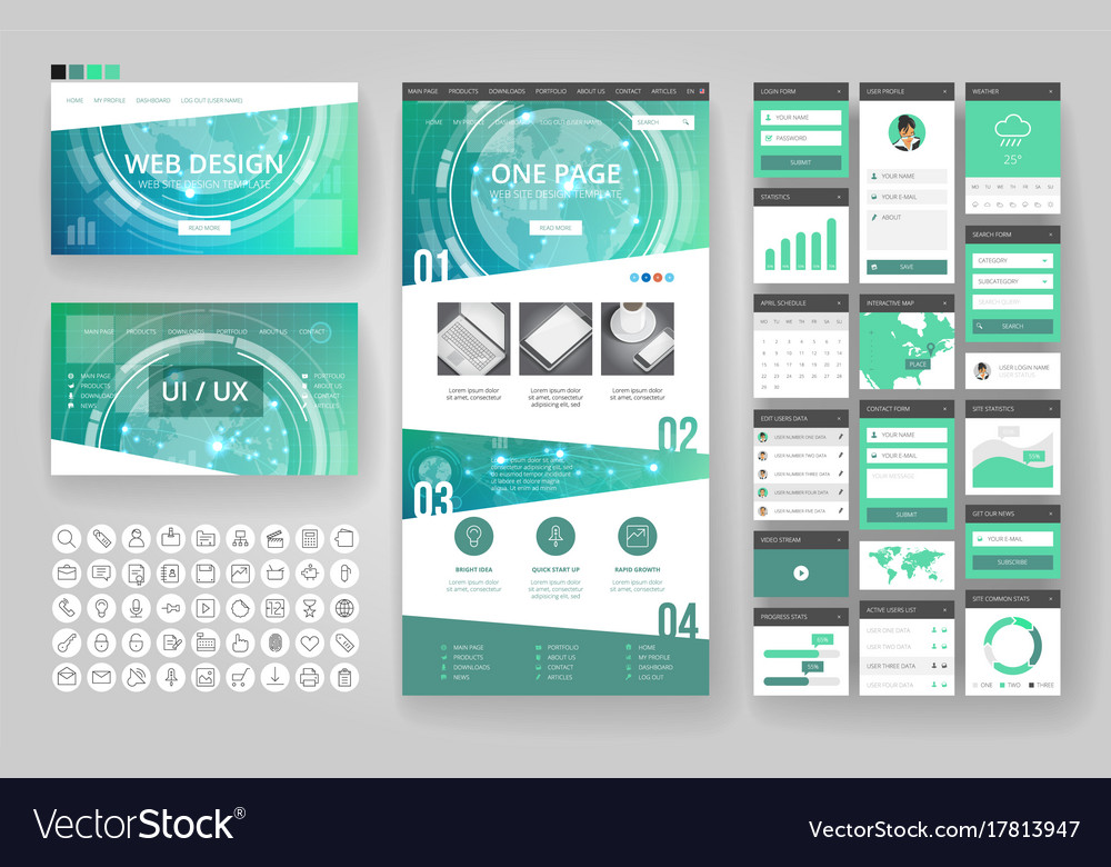 Website design template and interface elements Vector Image