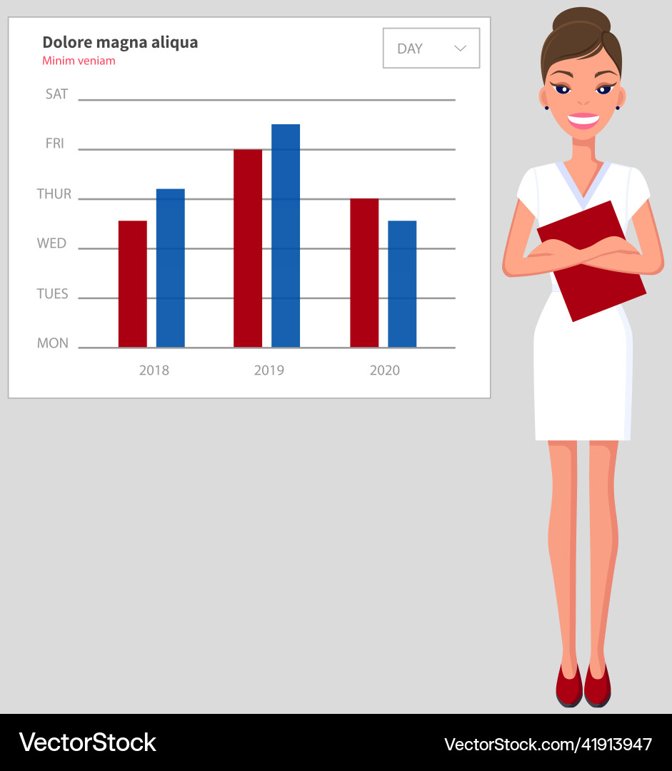 Woman analyses digital report with statistics Vector Image