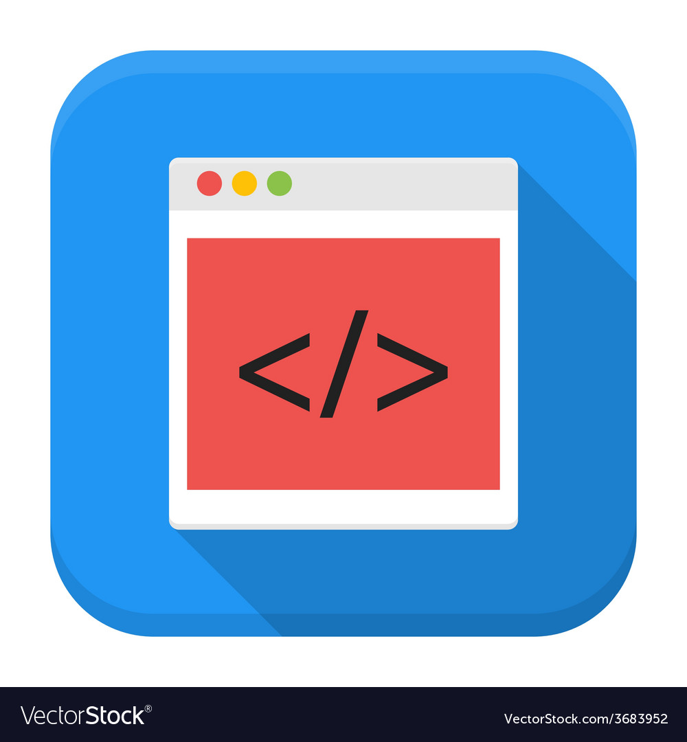 Coding browser app icon with long shadow Vector Image