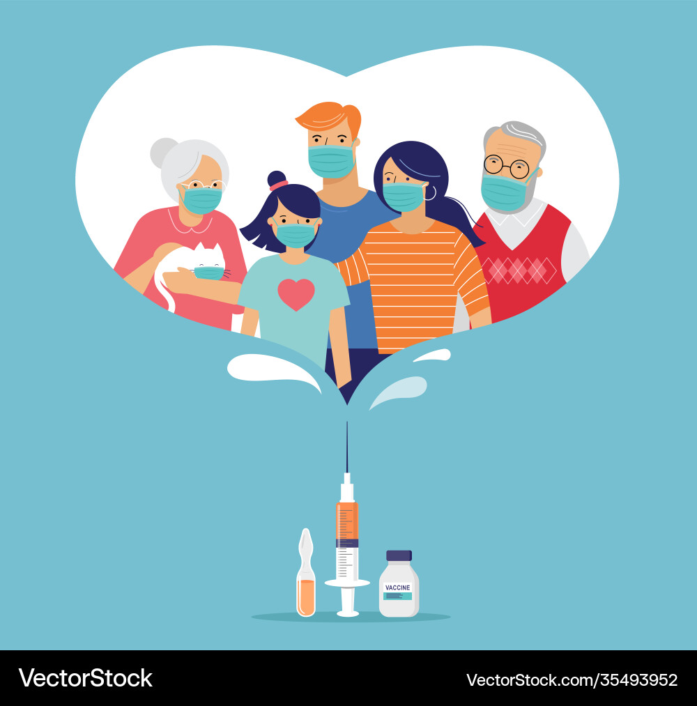 Family vaccination concept design time Royalty Free Vector