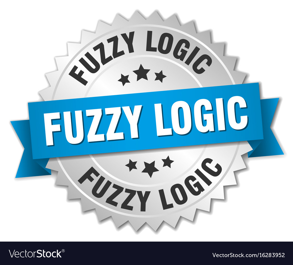 Fuzzy logic round isolated silver badge Royalty Free Vector