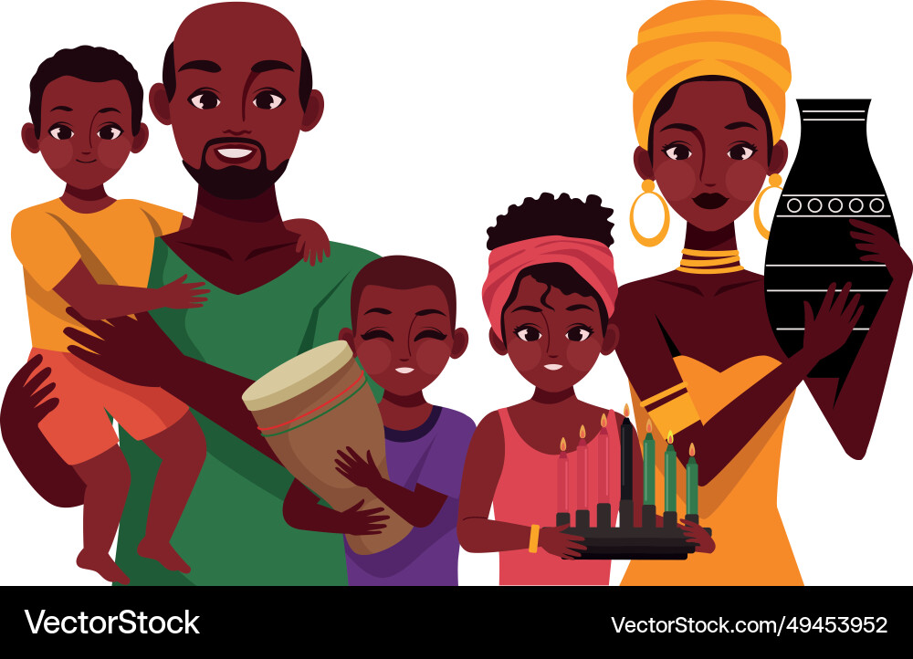 Kwanzaa family celebrating Royalty Free Vector Image