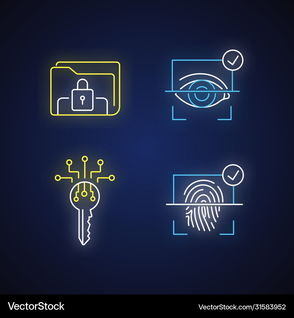 Personal information protection neon light icons Vector Image