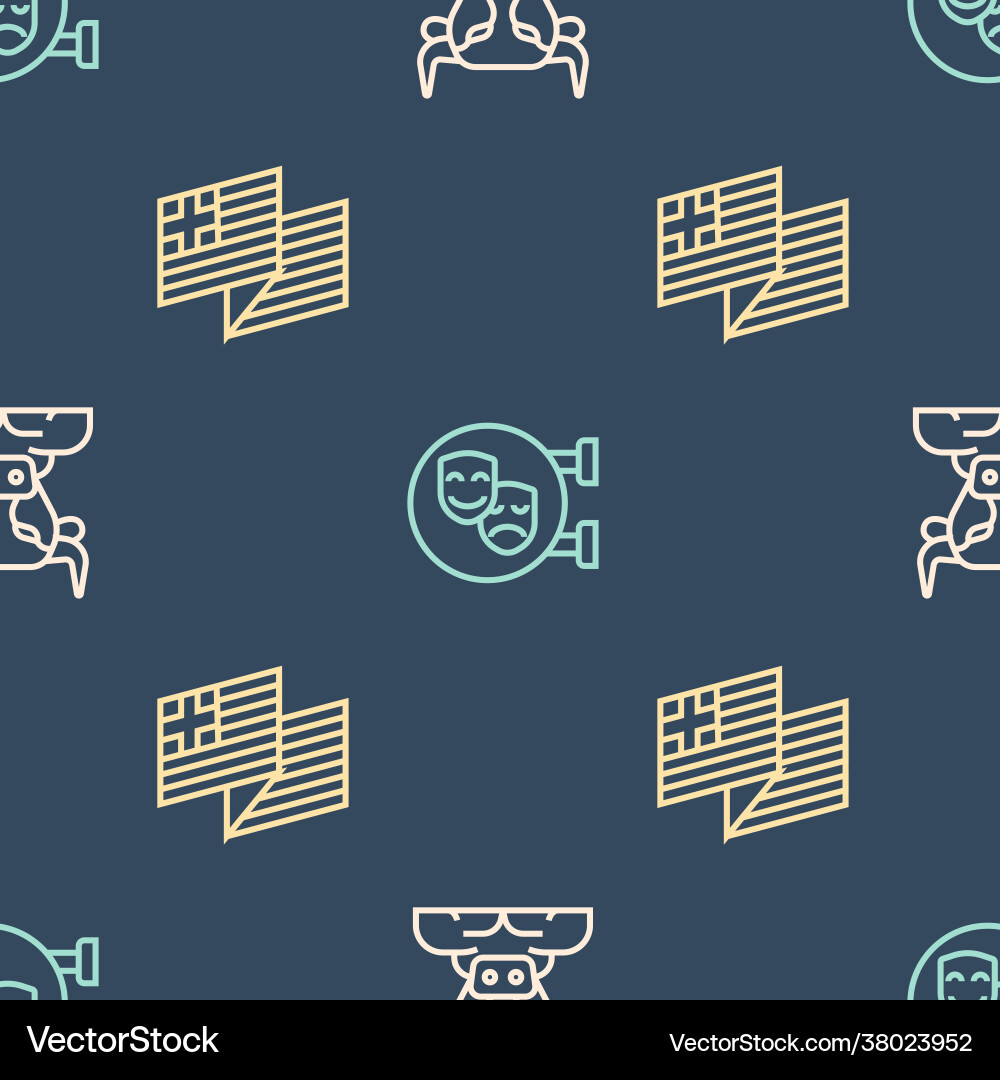 Set line minotaur greece national flag and comedy Vector Image