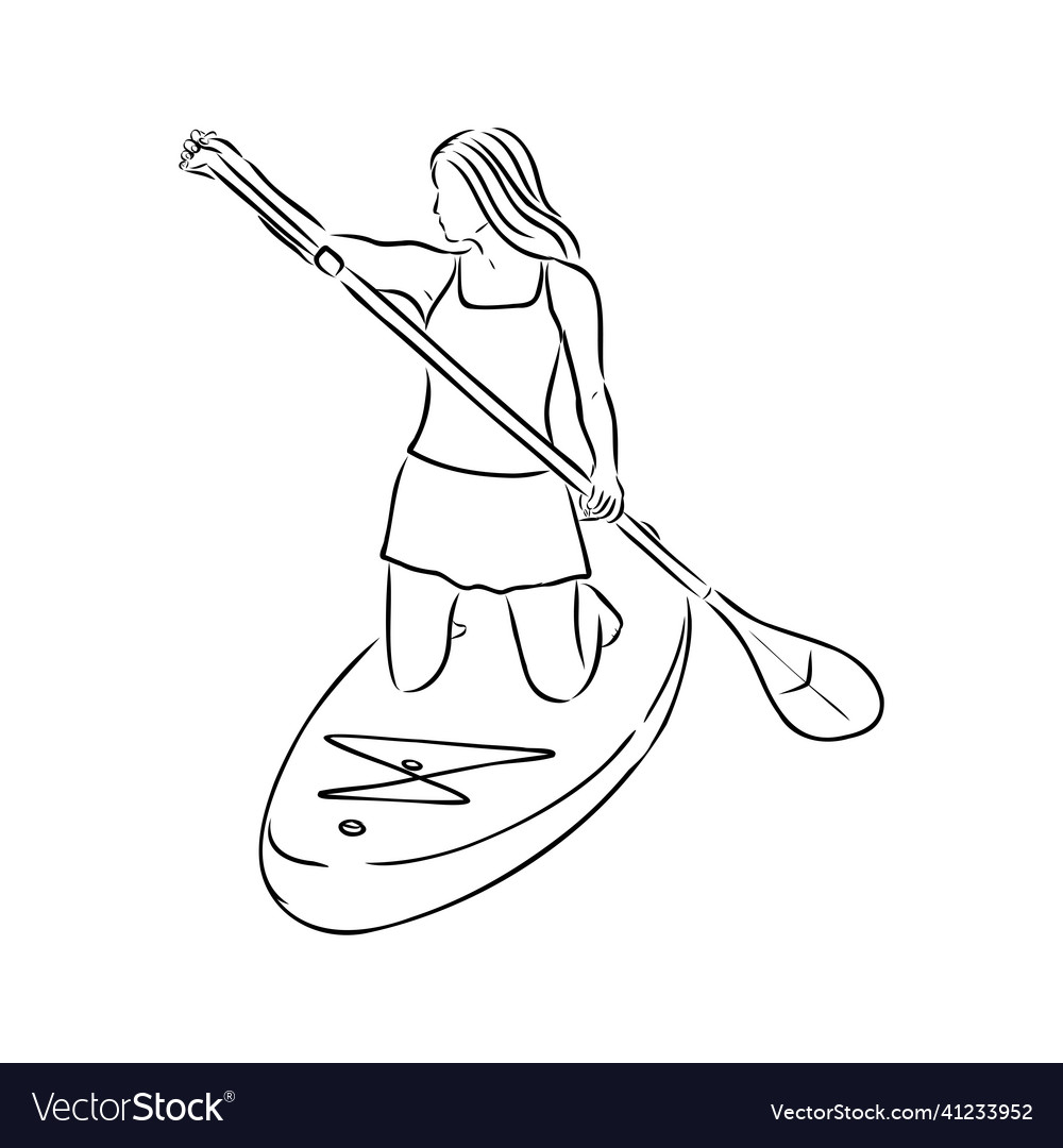 Stand up paddle surfing boarding single female Vector Image