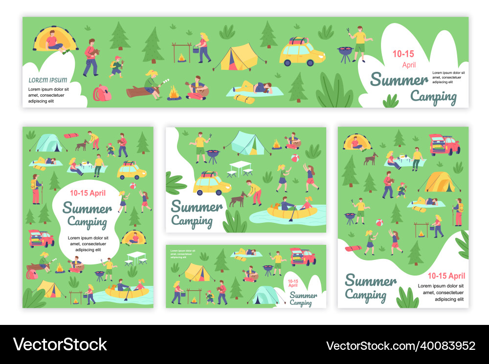Summer camping poster and banner templates set Vector Image