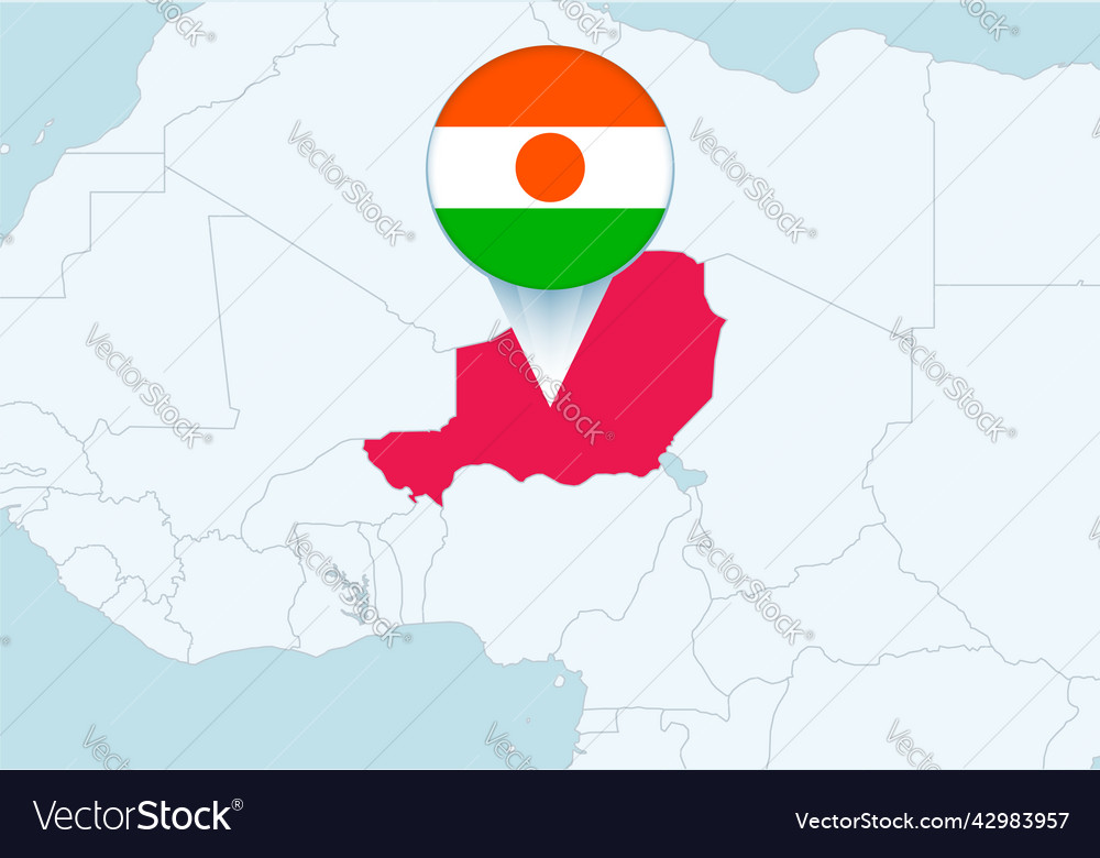 Africa with selected niger map and niger flag icon