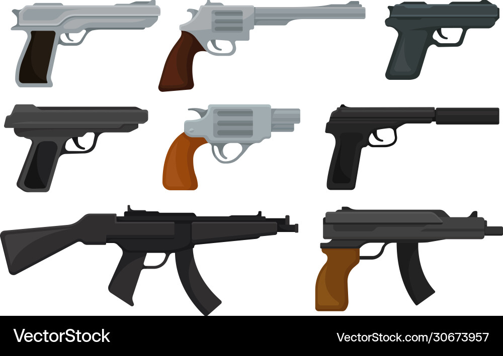 Handguns or pistol models with firing trigger Vector Image