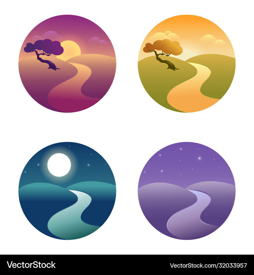 Nature landscapes at different day times Vector Image