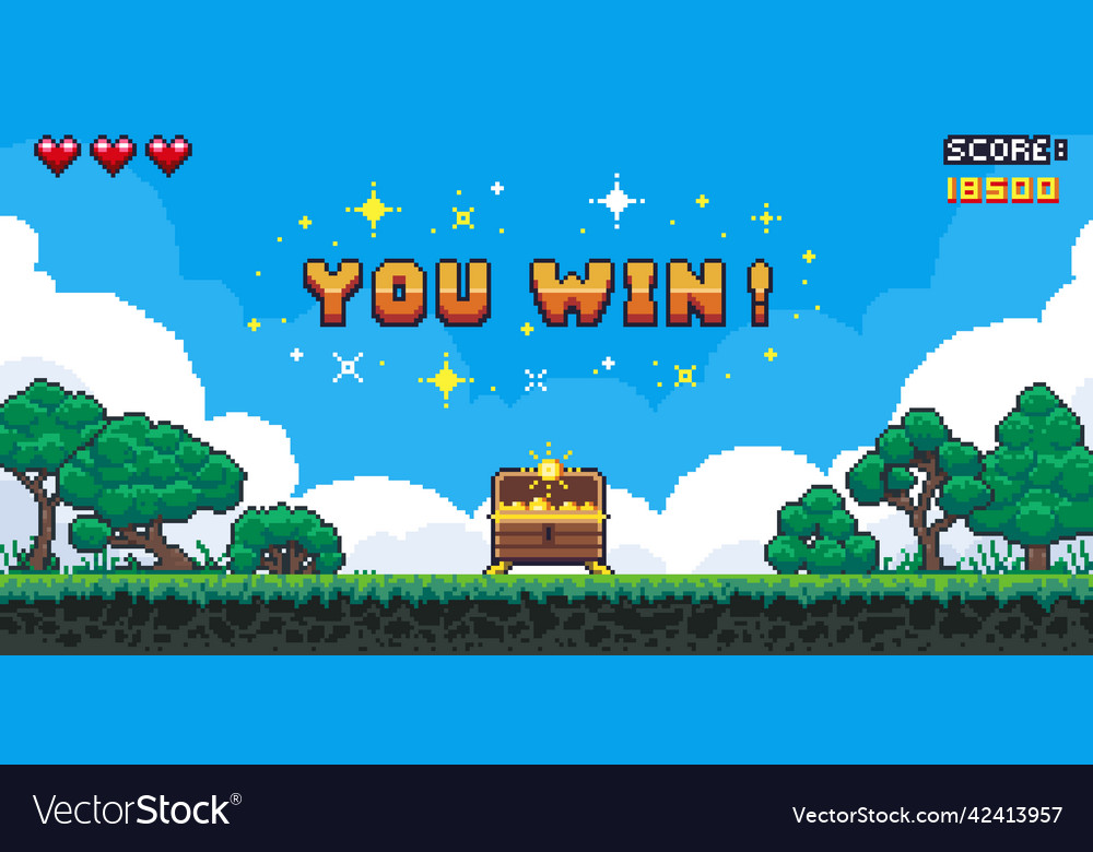 Pixel game win screen retro 8 bit video game Vector Image Pixel game win screen retro 8 bit video game Vector Image