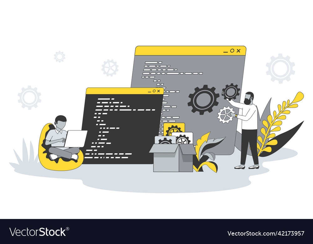 Software development concept in flat line design Vector Image