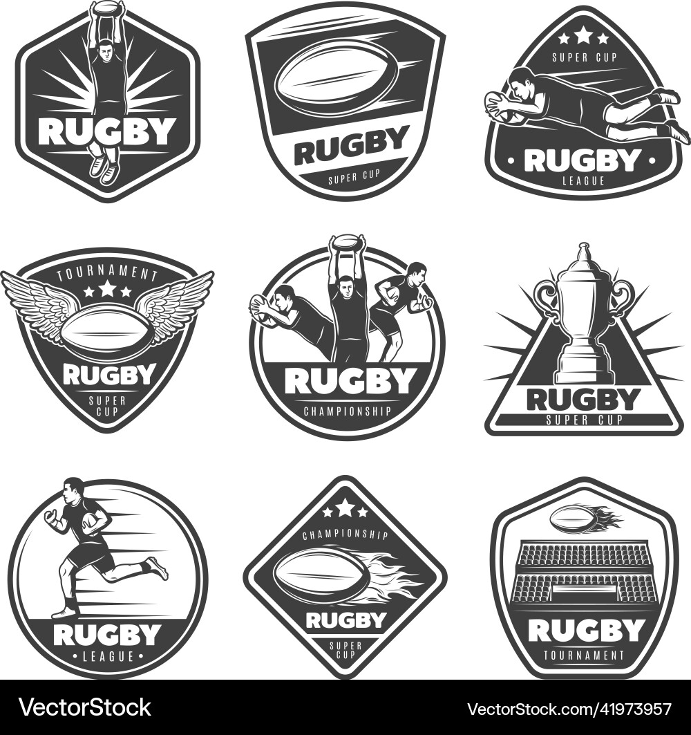 Vintage monochrome rugby labels set Royalty Free Vector