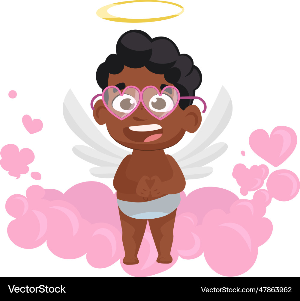 Afro cupid in pink eye-glasses Royalty Free Vector Image