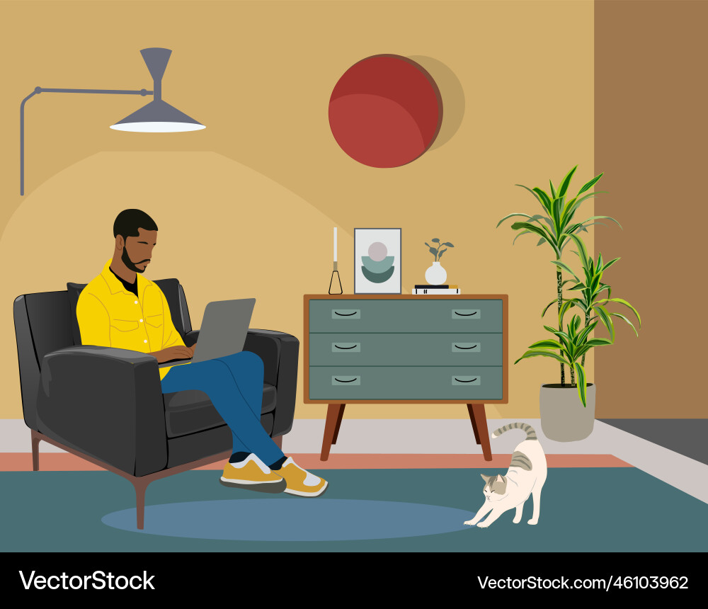 Black business man working from home Royalty Free Vector