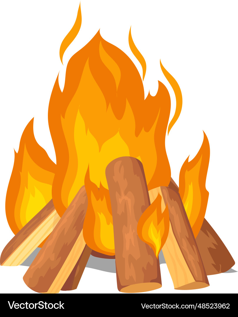Burning firewood cartoon bonfire hot fire flame Vector Image