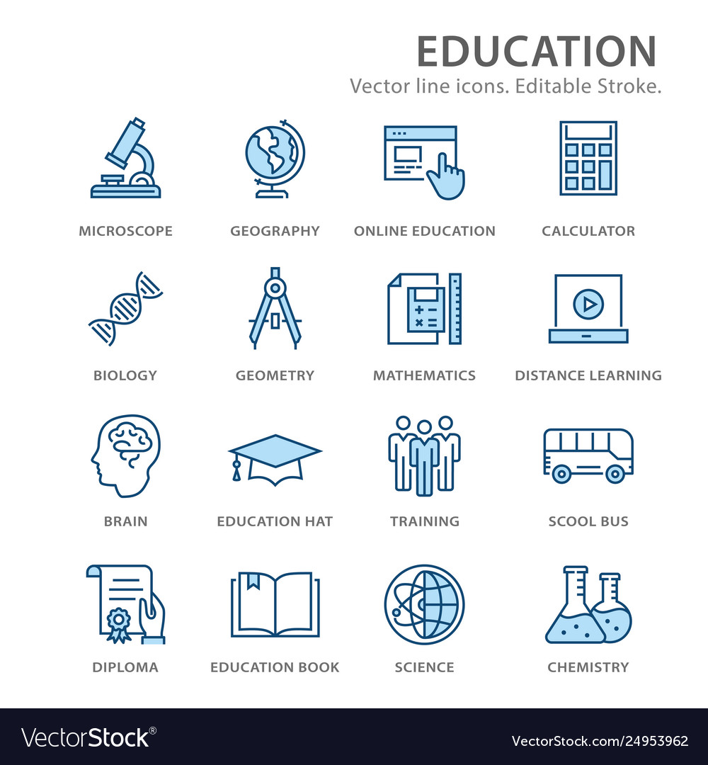 Education Flat Line Icon Set Royalty Free Vector Image